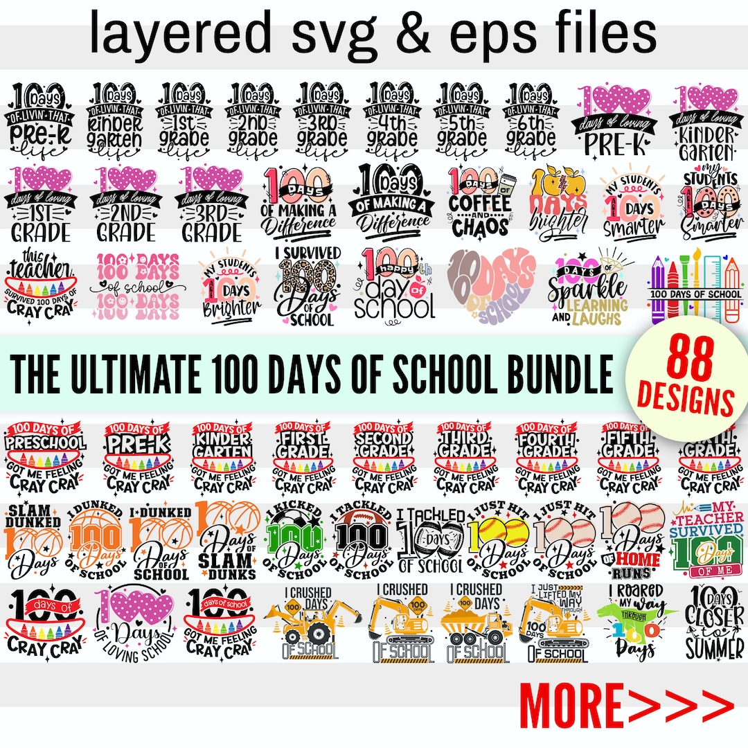 100 Days of School Svg Png Bundle (88 Designs)| 100th Day of School Png ...