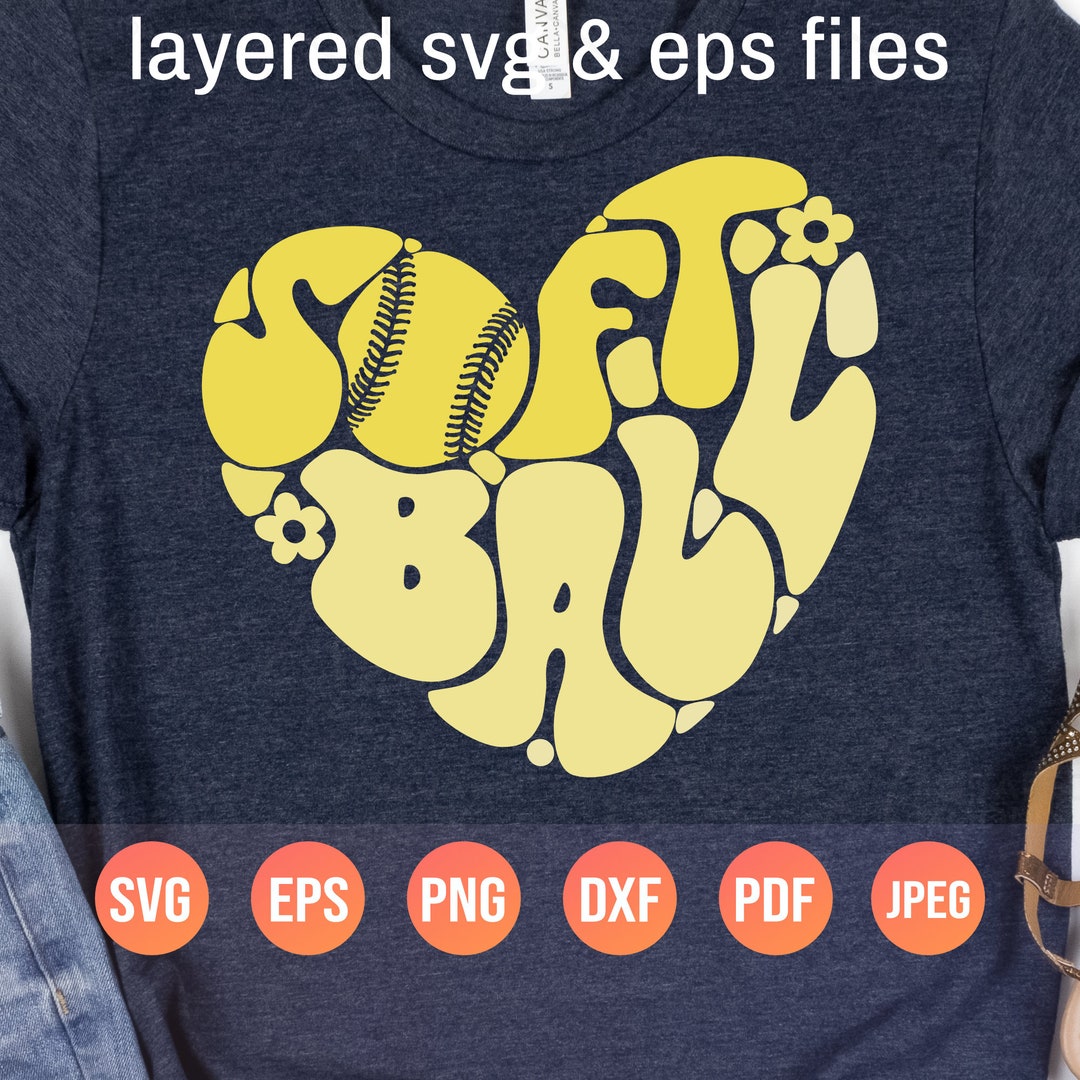 Retro Softball Svg Png| Groovy Heart Svg| Funny Softball Png for Girls ...