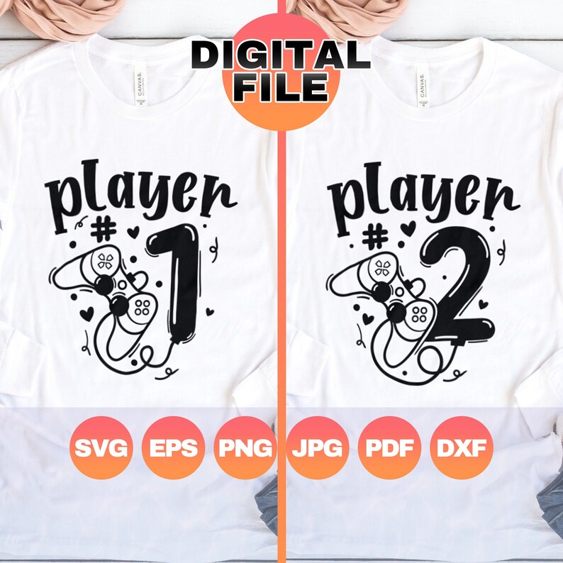 Player 1 Player 2 Svg Couple Matching Svg Gaming Png Video | Etsy