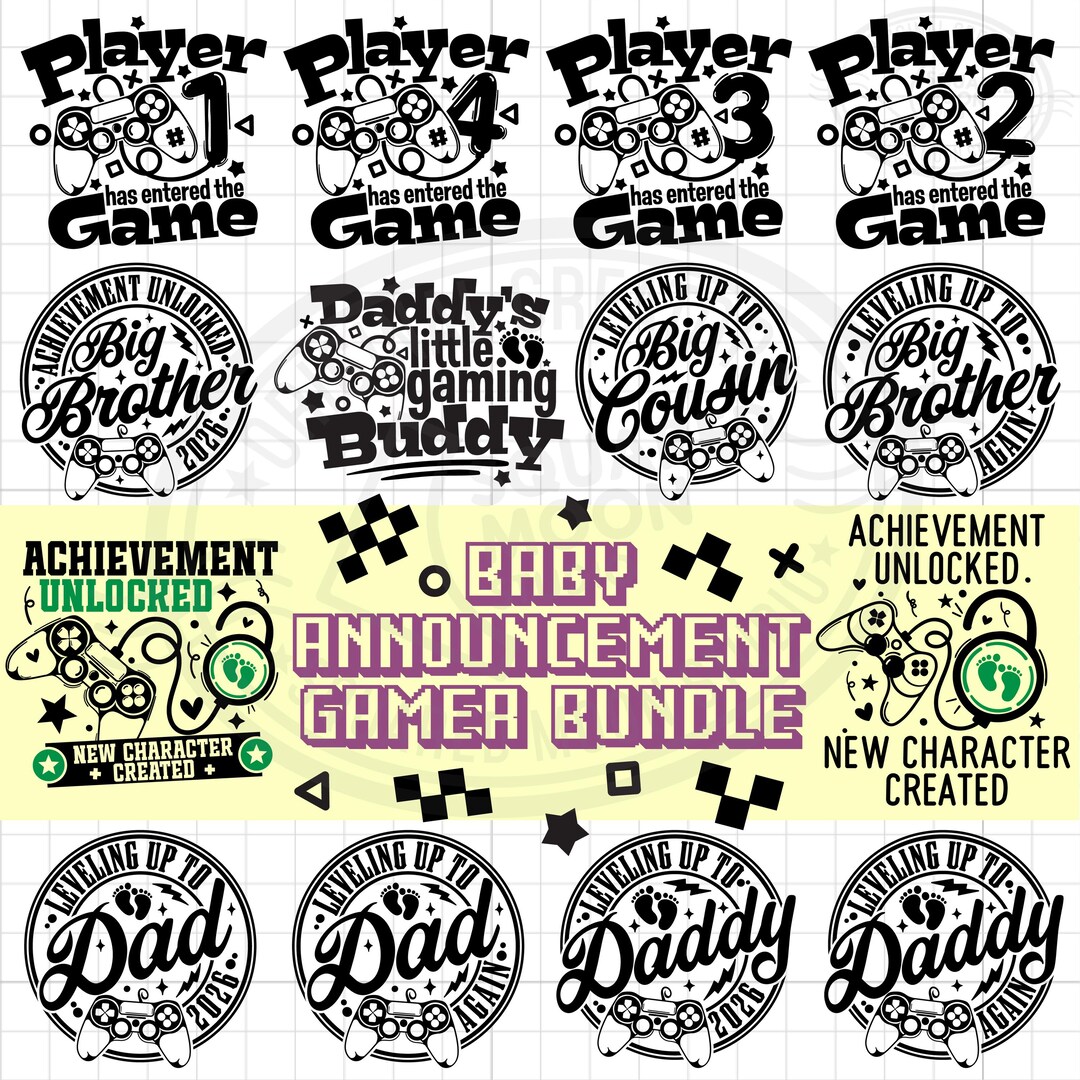 Gamer Baby Announcement SVG PNG Bundle, Pregnancy Gaming (14 Designs ...