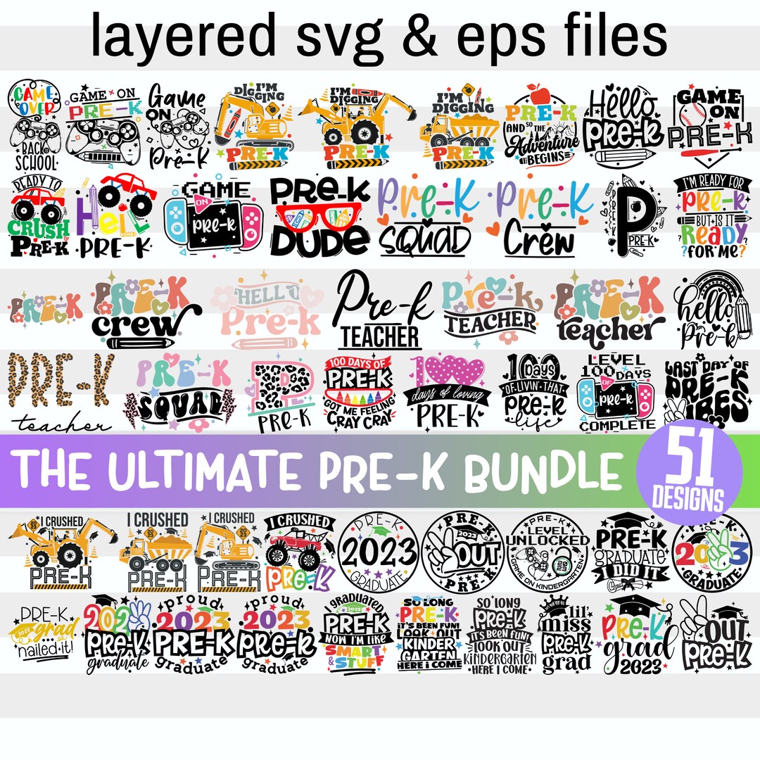 Pre-k Svg Bundle for Girls Boys & Teachers Pre K Png Gift - Etsy