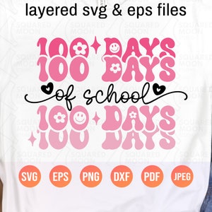 Retro 100 Days of School Svg Png Groovy 100th Day Teacher Png Stacked ...
