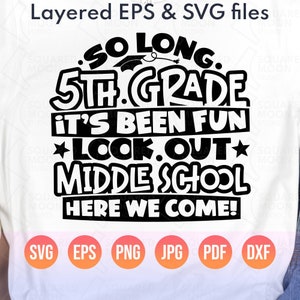 5th Grade Graduation Svg Png, so Long Fifth Grade It's Been Fun Middle ...