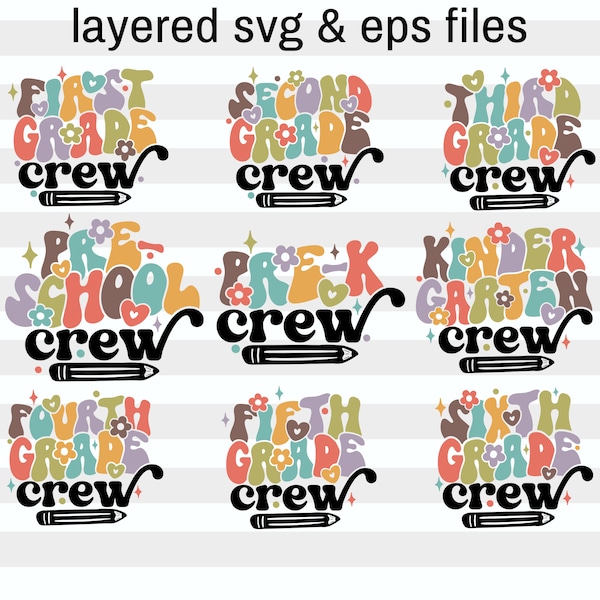 Groovy Preschool Crew Svg - Etsy
