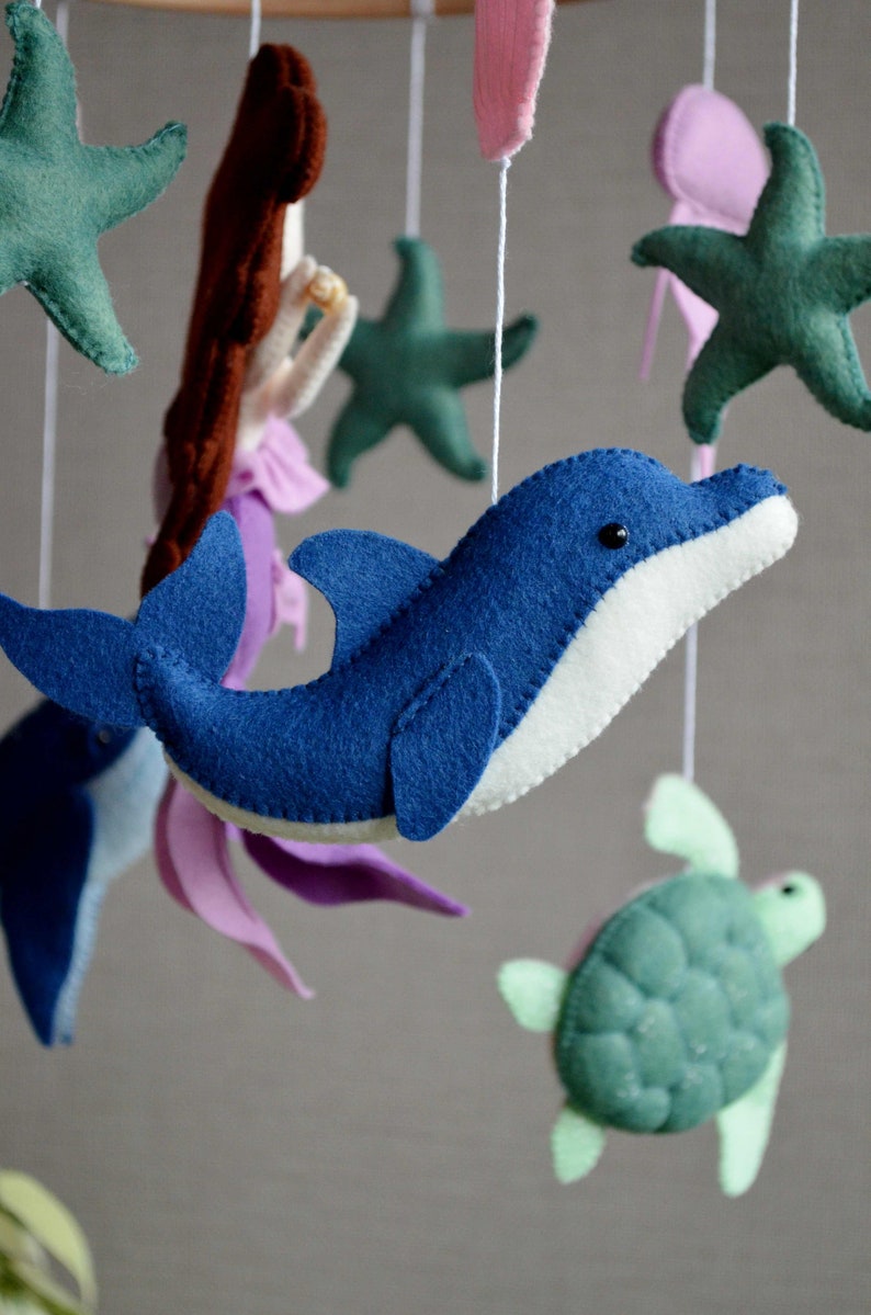 Mermaid nursery Mermaid baby girl mobile Blue whale Ocean | Etsy