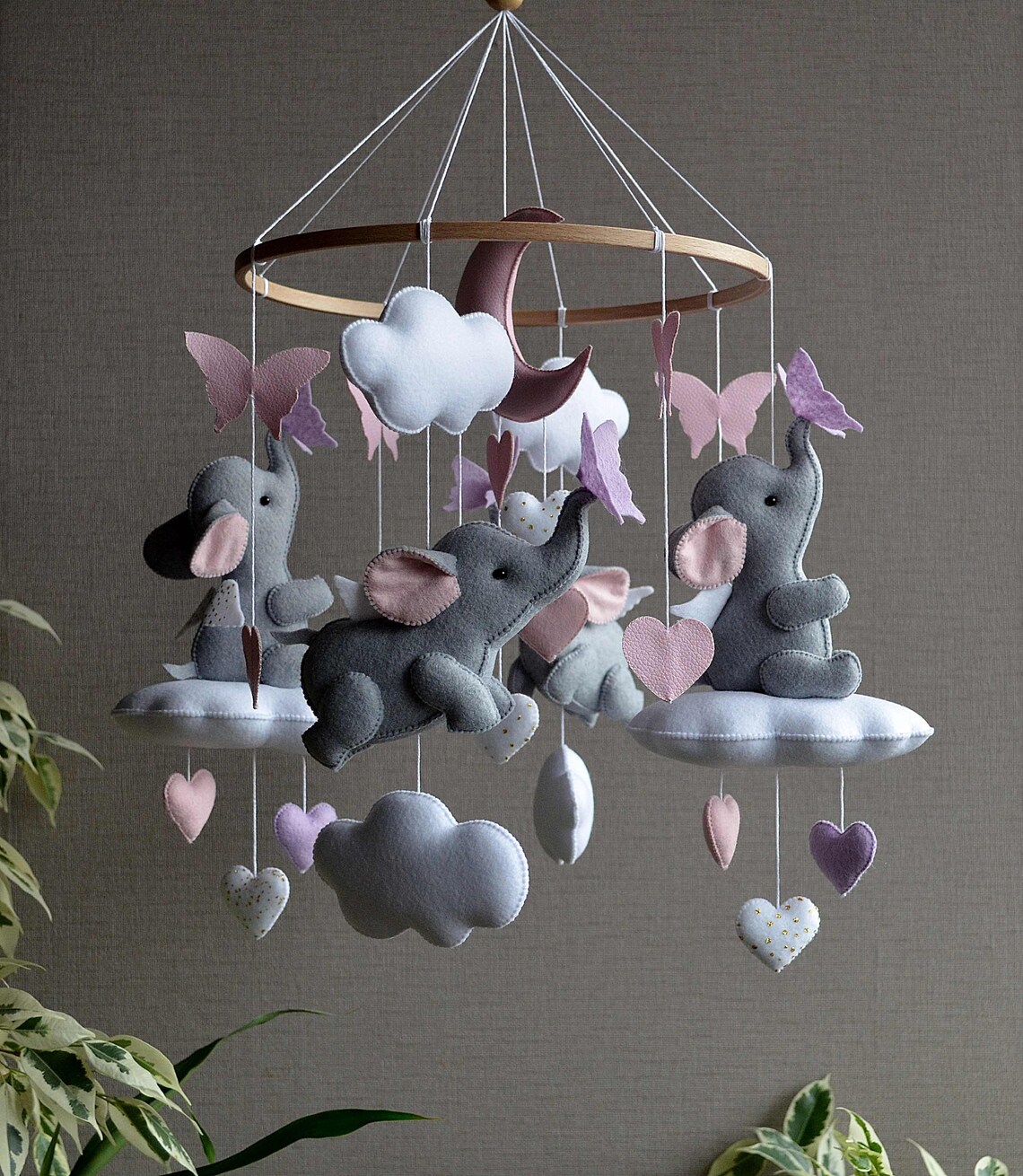 Elephant Baby Mobile Girl Mobile in a Crib With Elephants for | Etsy UK