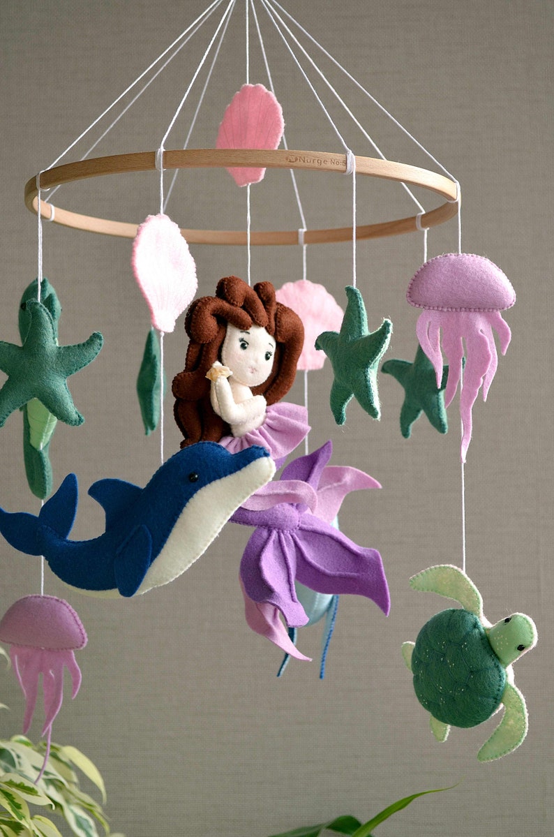 Mermaid nursery Mermaid baby girl mobile Blue whale Ocean | Etsy