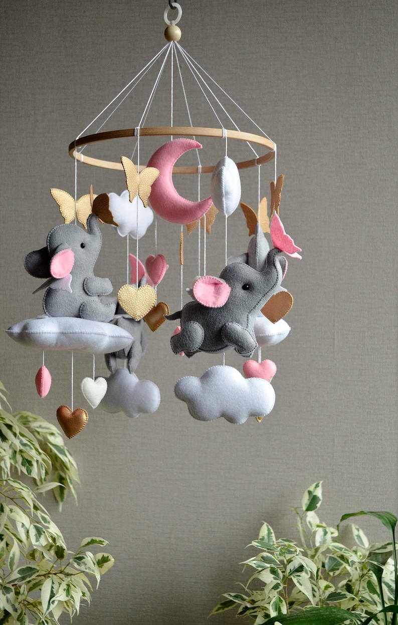 Elephant Baby Mobile, Baby Crib Mobile of Felt Elephant, Baby Mobile ...