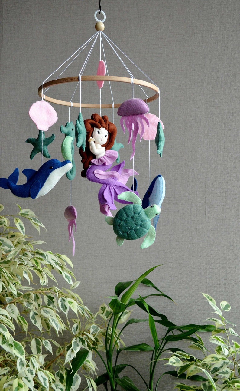 Mermaid nursery Mermaid baby girl mobile Blue whale Ocean | Etsy