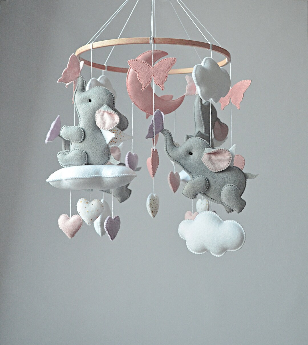 Elephant Baby Mobile Girl, Mobile in a Crib With Elephants for a Girl ...