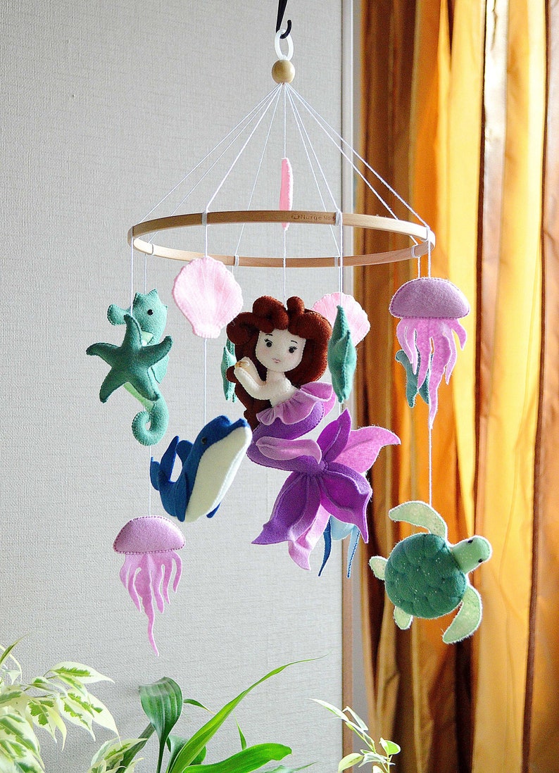 Mermaid nursery Mermaid baby girl mobile Blue whale Ocean | Etsy