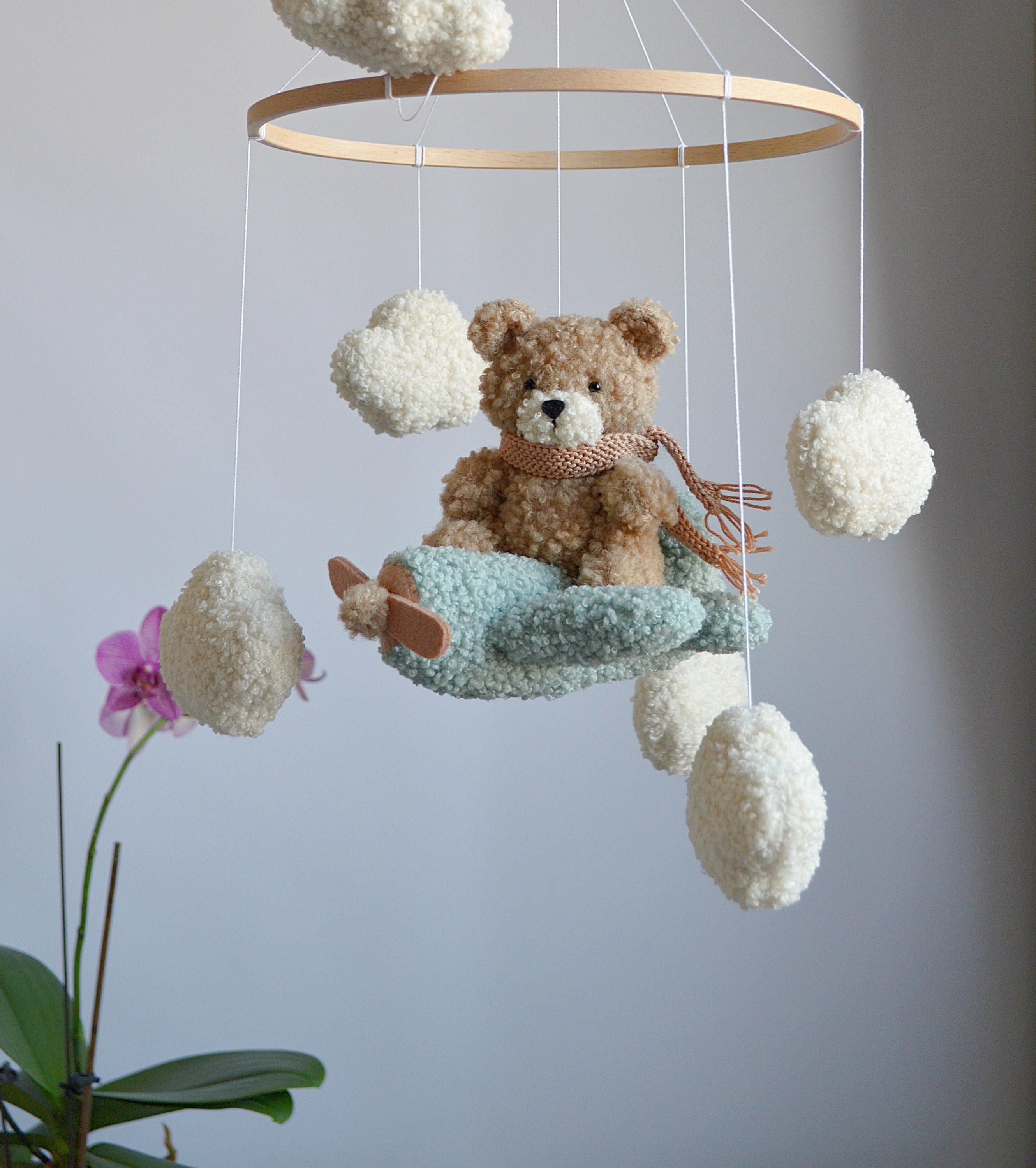 Mobile Teddy Bear From Boucle on an Airplane Boucle Clouds, Airplane ...