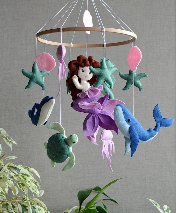 Mermaid Nursery Mermaid Baby Girl Mobile Blue Whale Ocean - Etsy