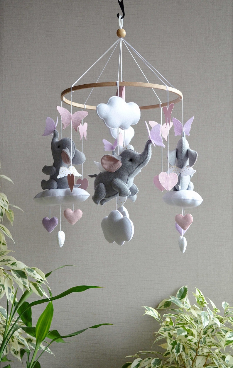 Elephant Baby Mobile Girl Mobile in a Crib With Elephants for | Etsy UK