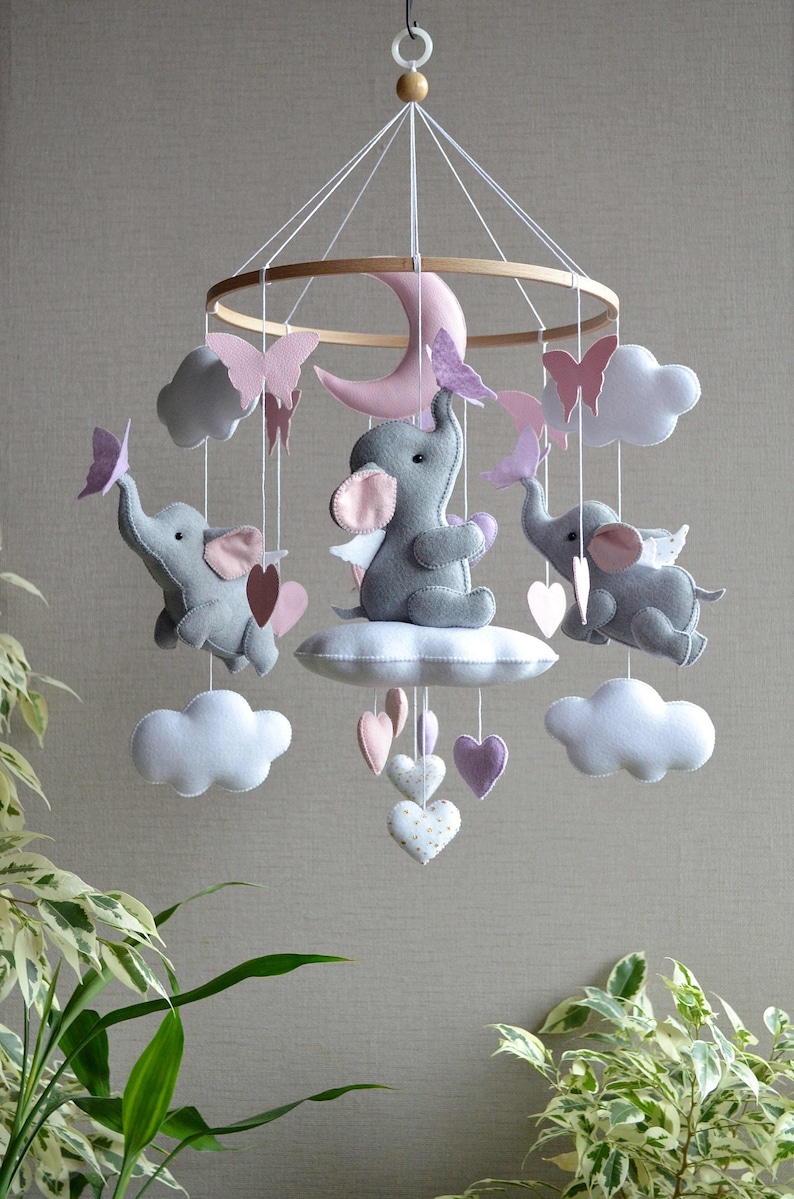 Elephant Baby Mobile Girl Mobile in a Crib With Elephants for | Etsy UK