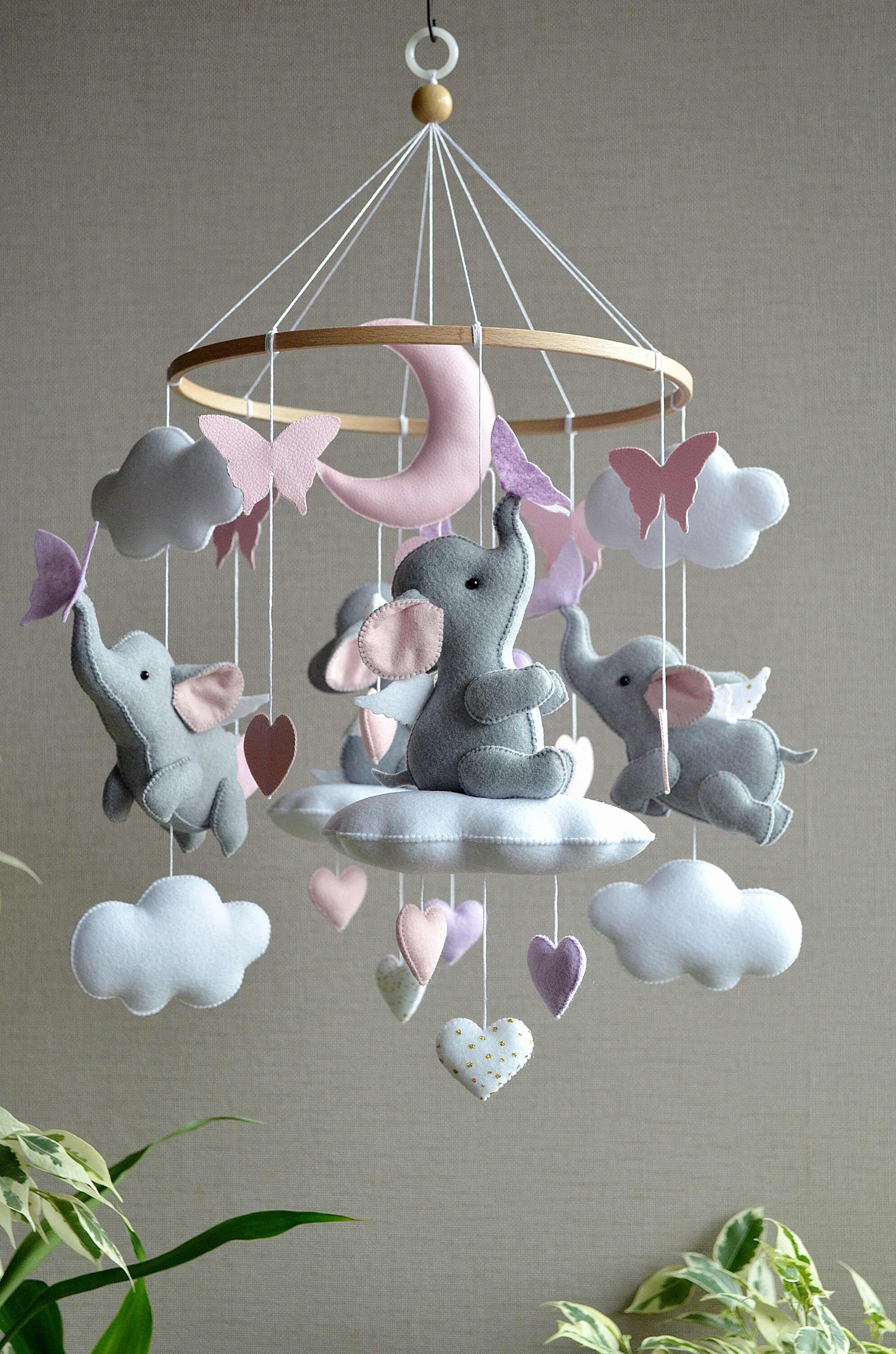 Elephant Baby Mobile Girl Mobile in a Crib With Elephants for | Etsy UK