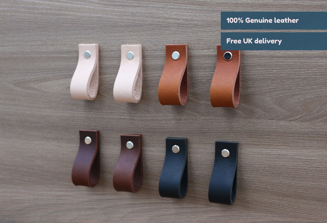 4 Colours, Handmade Leather Pull Handles / Drawer Pulls / Loop Pulls ...
