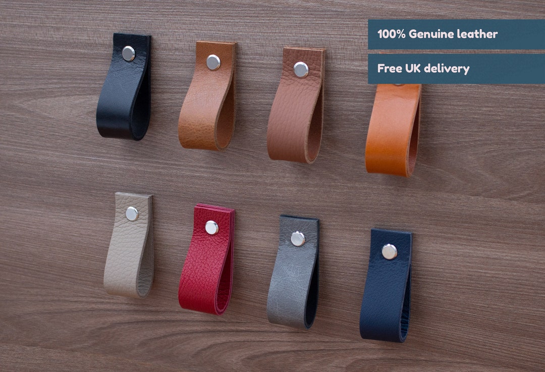 11 Colours, Handmade Leather Pull Handles / Drawer Pulls / Loop Pulls ...