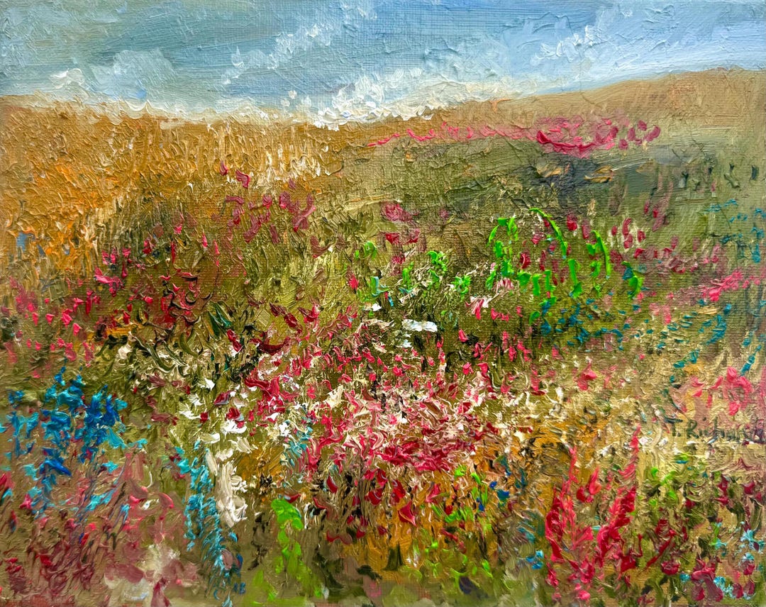 Original Oil Painting 8x10" - Windflower Field Landscape - Moody Gray ...