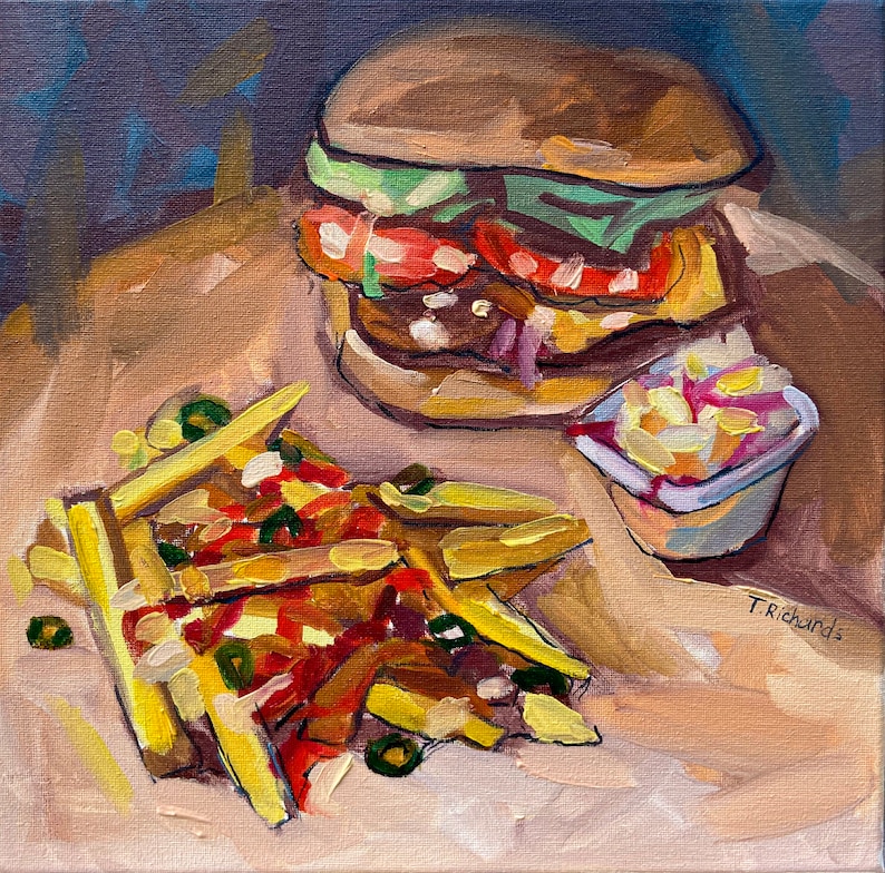 Burger Painting ORIGINAL Art Hamburger Food Wall Art - Etsy