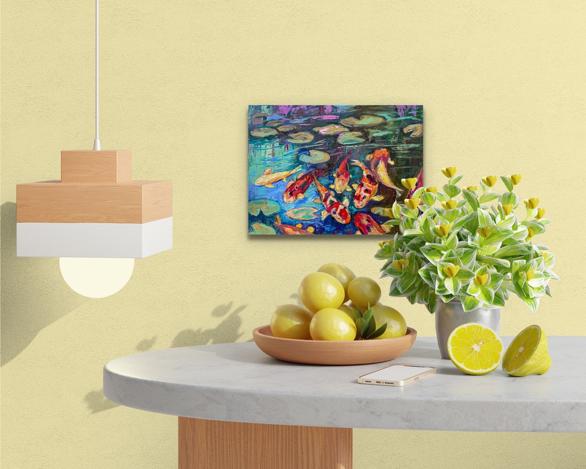 Nine Koi Fish Oil Painting ORIGINAL Art Pond Wall Art Sea Life - Etsy