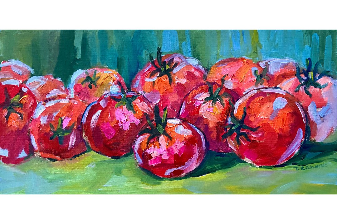 Tomatoes Painting ORIGINAL Art Oil on Canvas Food Artwork Kitchen Wall ...
