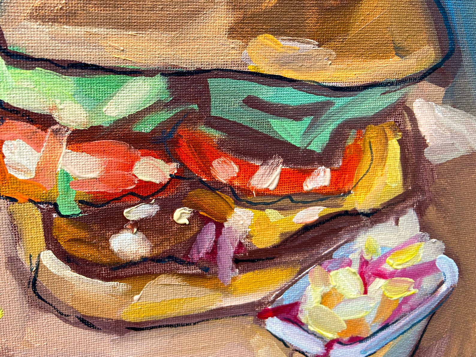 Burger Painting ORIGINAL Art Hamburger Food Wall Art - Etsy