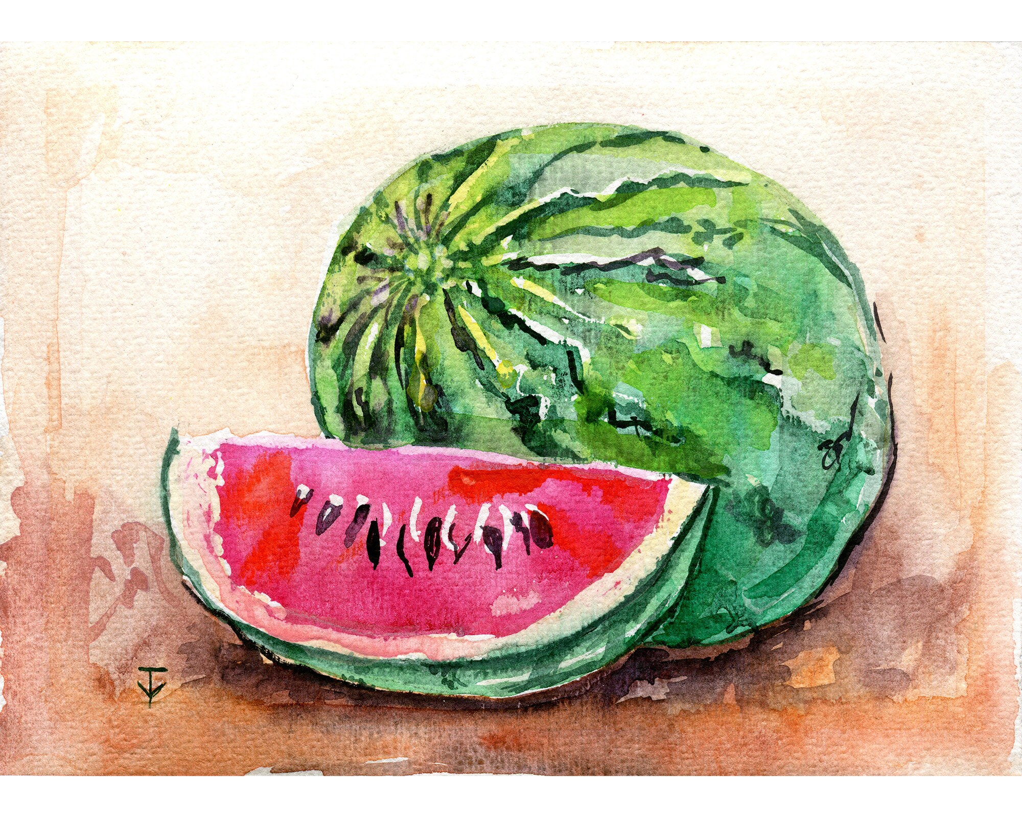 Watermelon Painting Fruit ORIGINAL Art WATERCOLOR Small Artwork Food ...