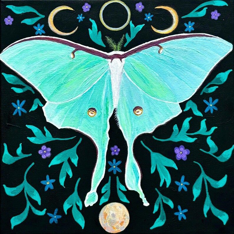 Luna Moth Original Painting Whimsigoth Art Print - Etsy