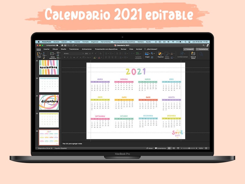 Calendario 2021 Editable usando Power Point - Etsy México