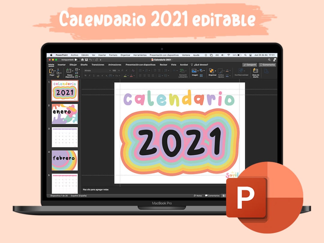 Calendario 2021 Editable usando Power Point - Etsy México
