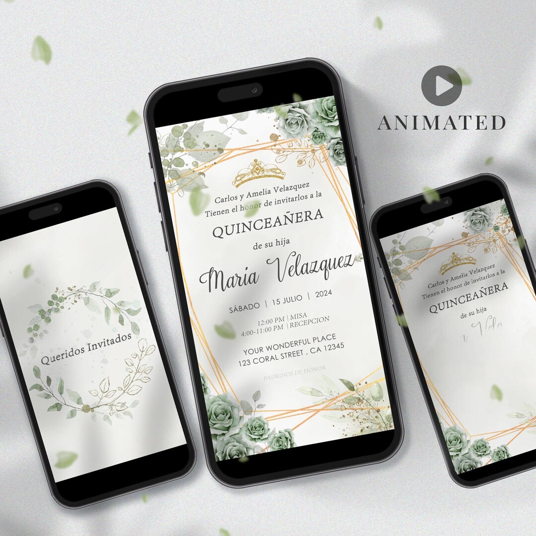 Quinceanera Animated Mobile Invitation,digital Quince Anos Floral Video ...