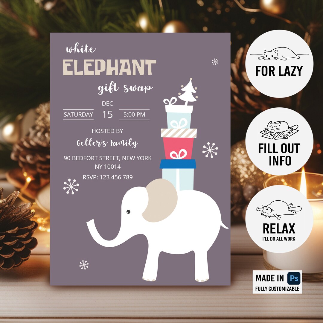 White Elephant Gift Party, Secret Santa Invitation, Christmas ...