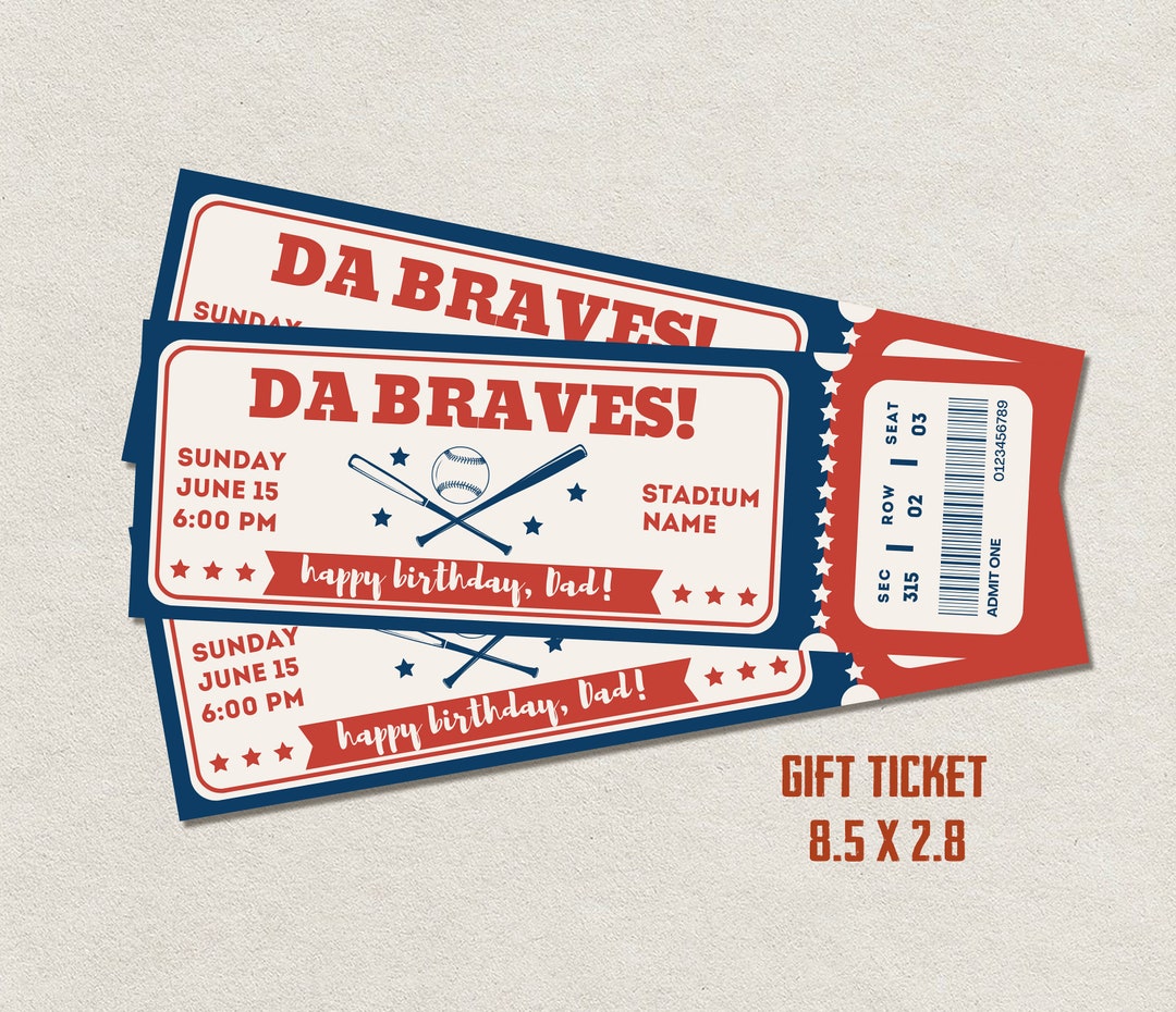Atlanta Editable Baseball Ticket Template,surprise Custom Baseball ...