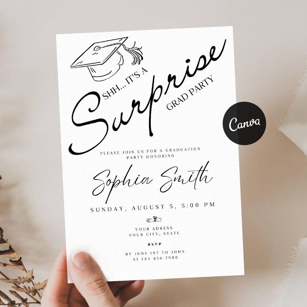 Surprise Graduation Party Invitation, Class of 2026 Invite, Minimalist ...