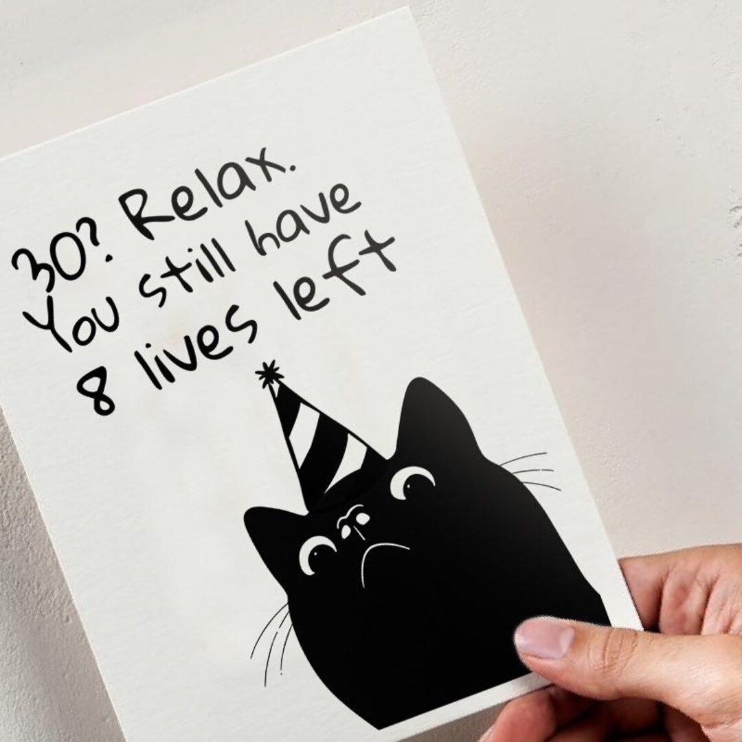 30th Birthday Card Funny Cat | Minimalist Digital Download | Printable ...