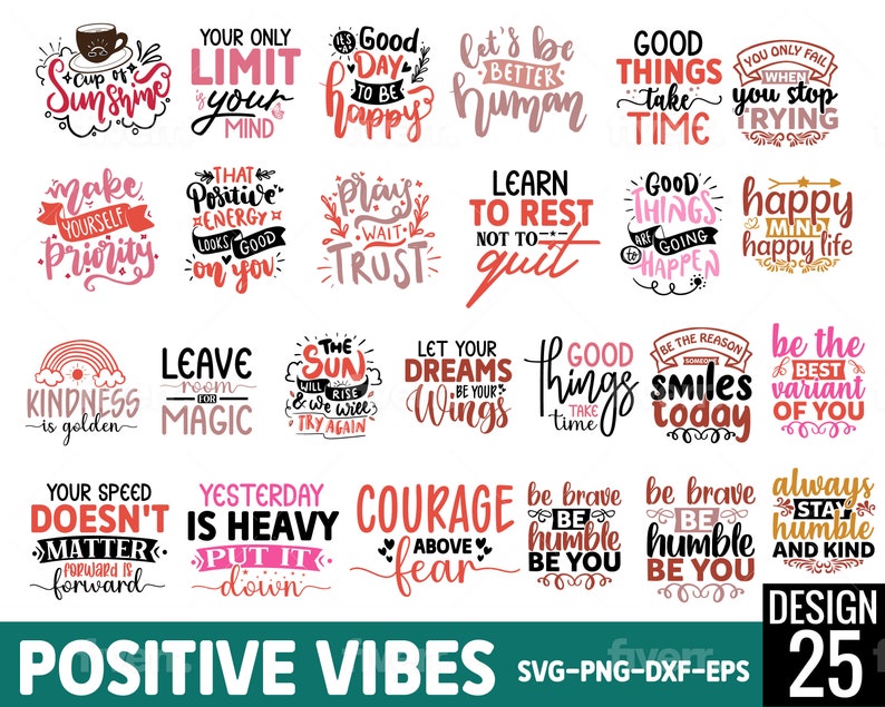 25 Positive Affirmations in SVG, PNG, Dxf,jpeg, and Eps Cricut Files ...