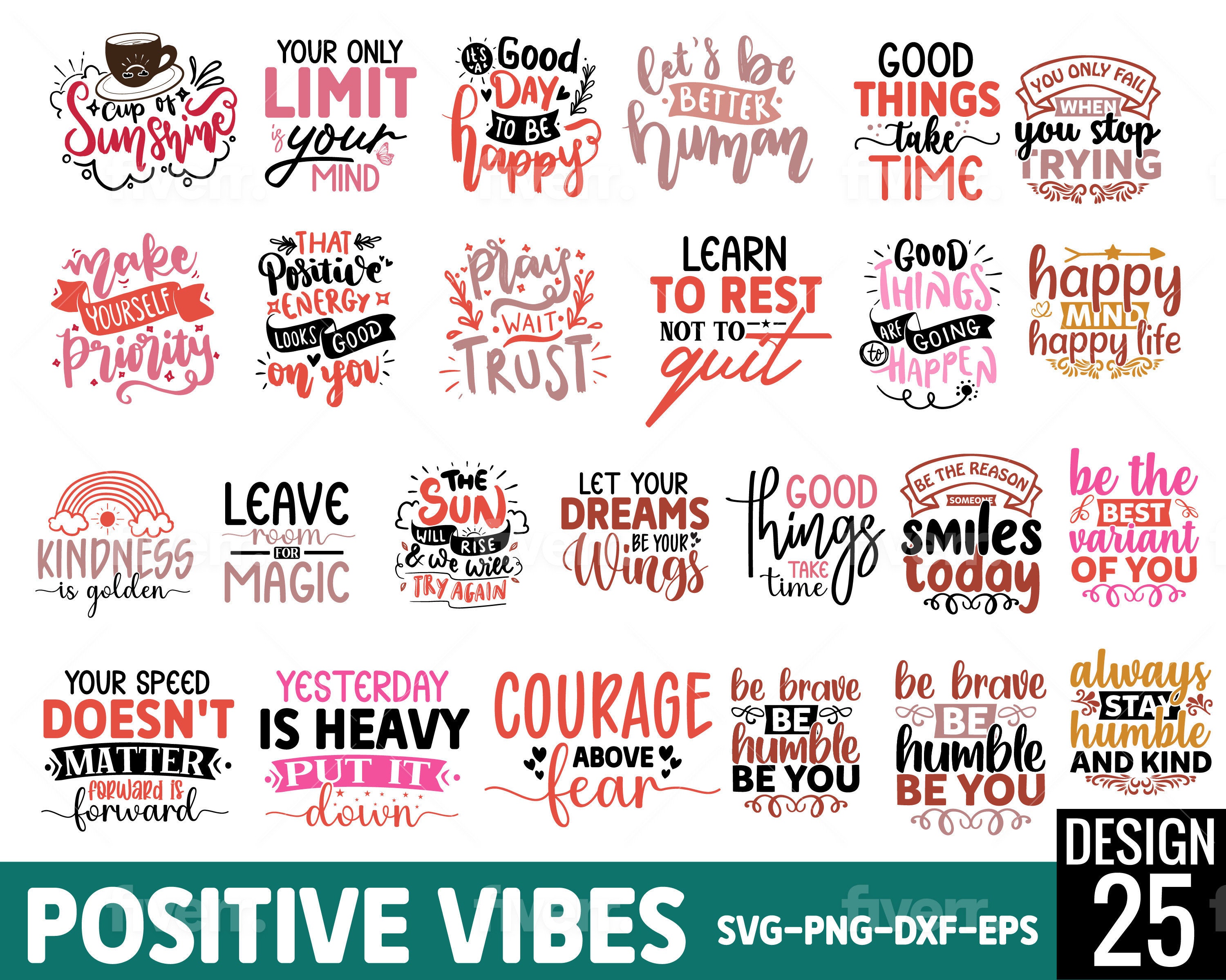 25 Positive Affirmations in SVG, PNG, Dxf,jpeg, and Eps Cricut Files ...