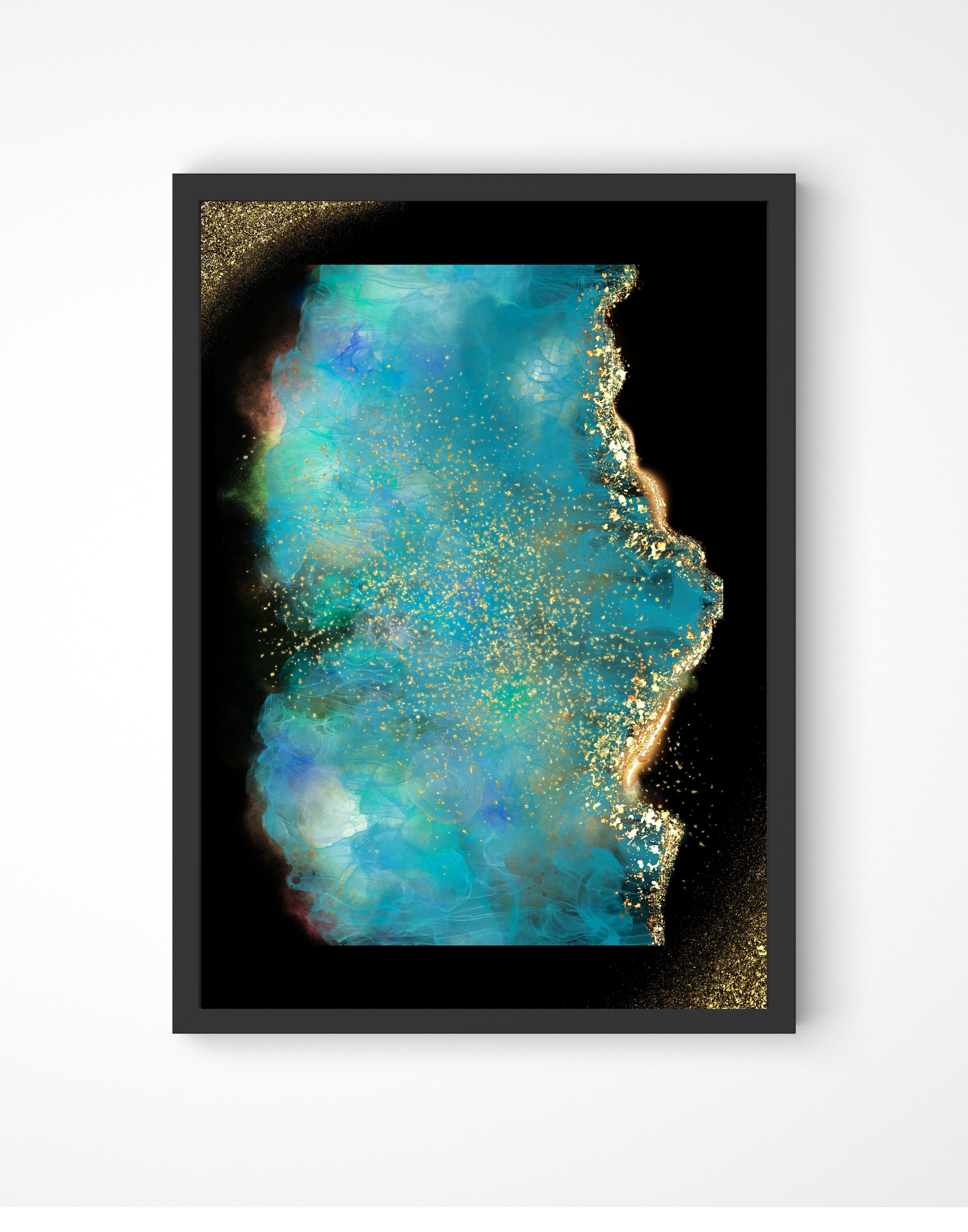 Blue and Gold Geode Digital Wall Art Printable Semi Precious Gemstones ...