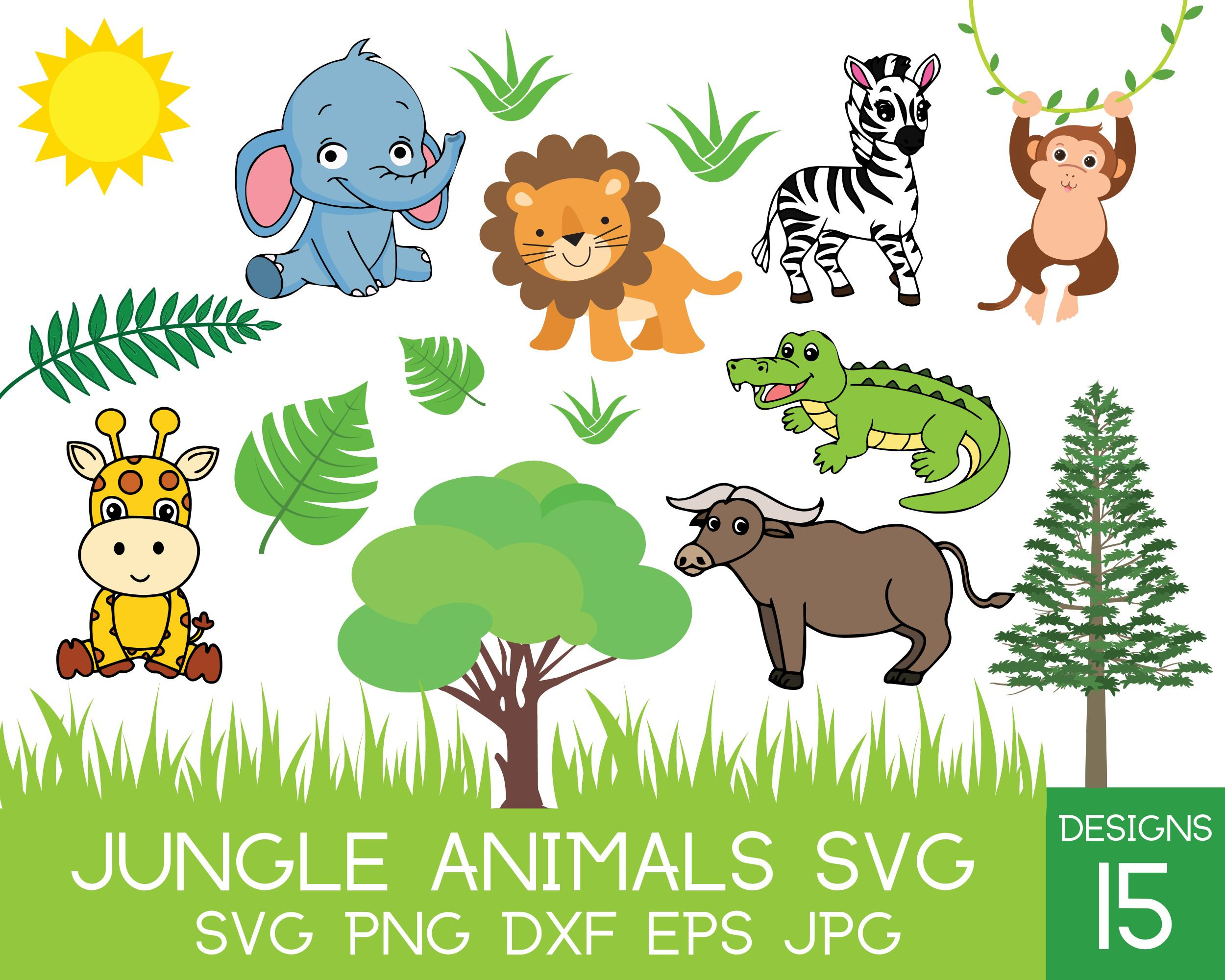 15 SVG Files of Jungle Animals, Jungle Animals PNG, Childrens Tshirts ...