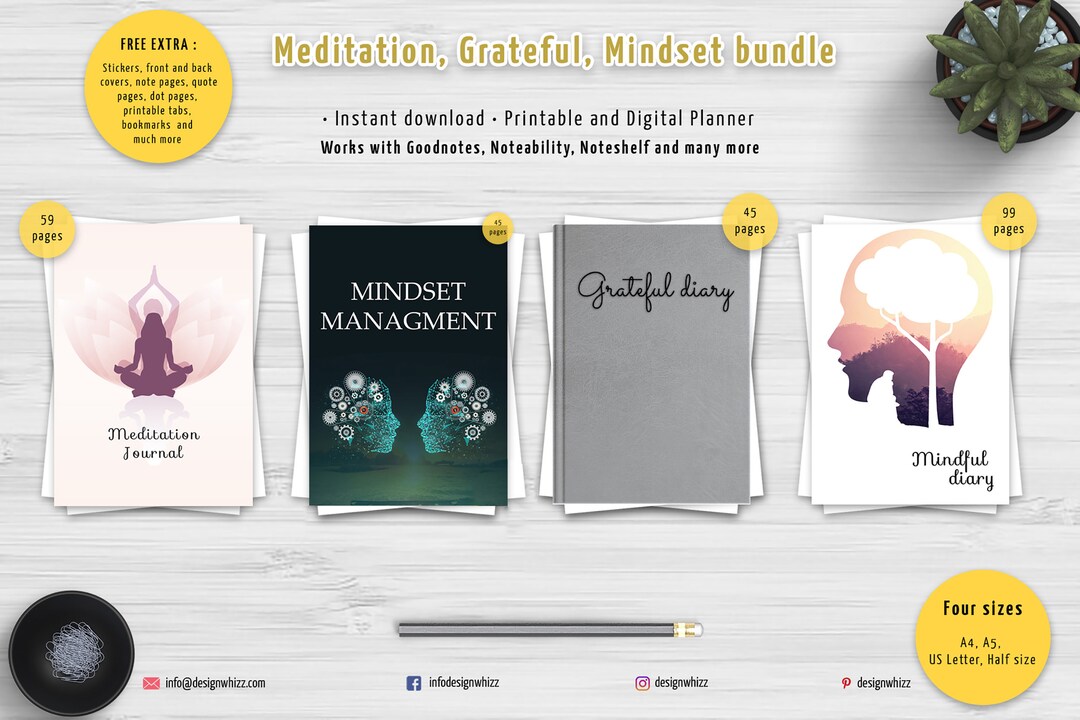 4 in 1 Mental Health Bundle, Mindfulness Diary, Grateful Diary, Mindset ...