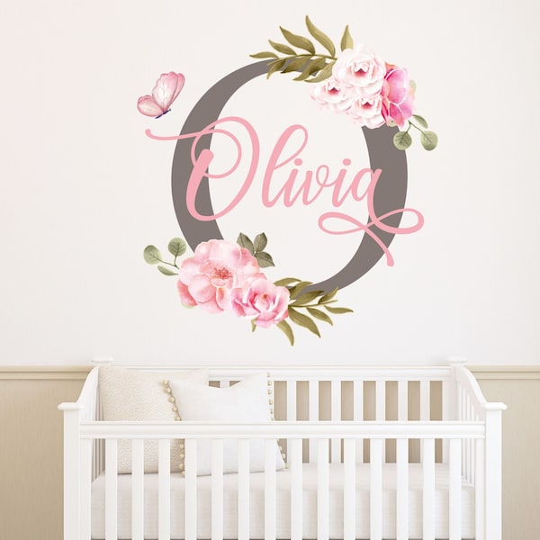 Girls Flower Name Wall Decal - Etsy