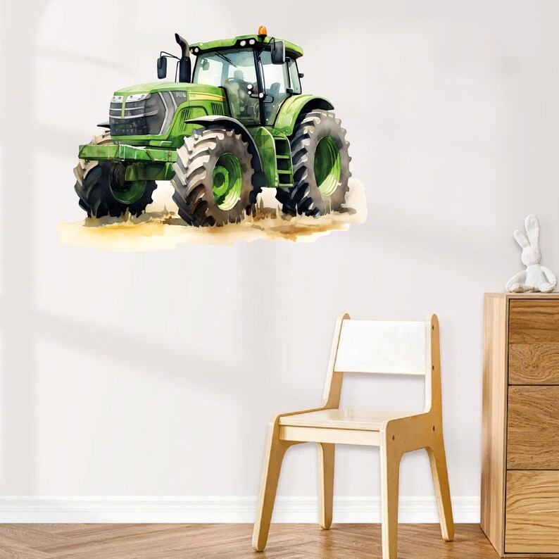 Tractor Wall Decal Watercolor Green Tractor Wall Decals Nursery Kids ...