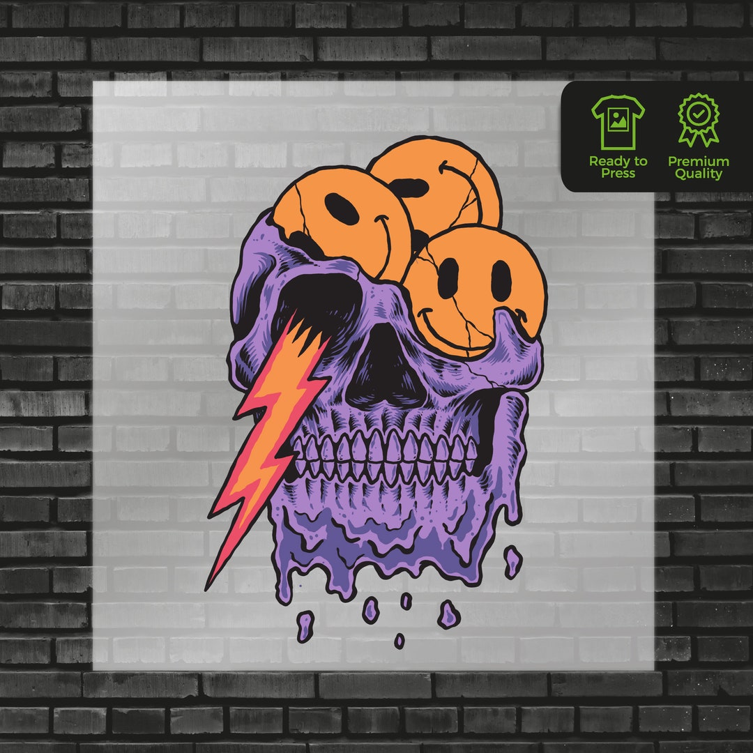 Skull DTF Transfer - Smiley Face Heat Transfer for Apparel Trendy T ...