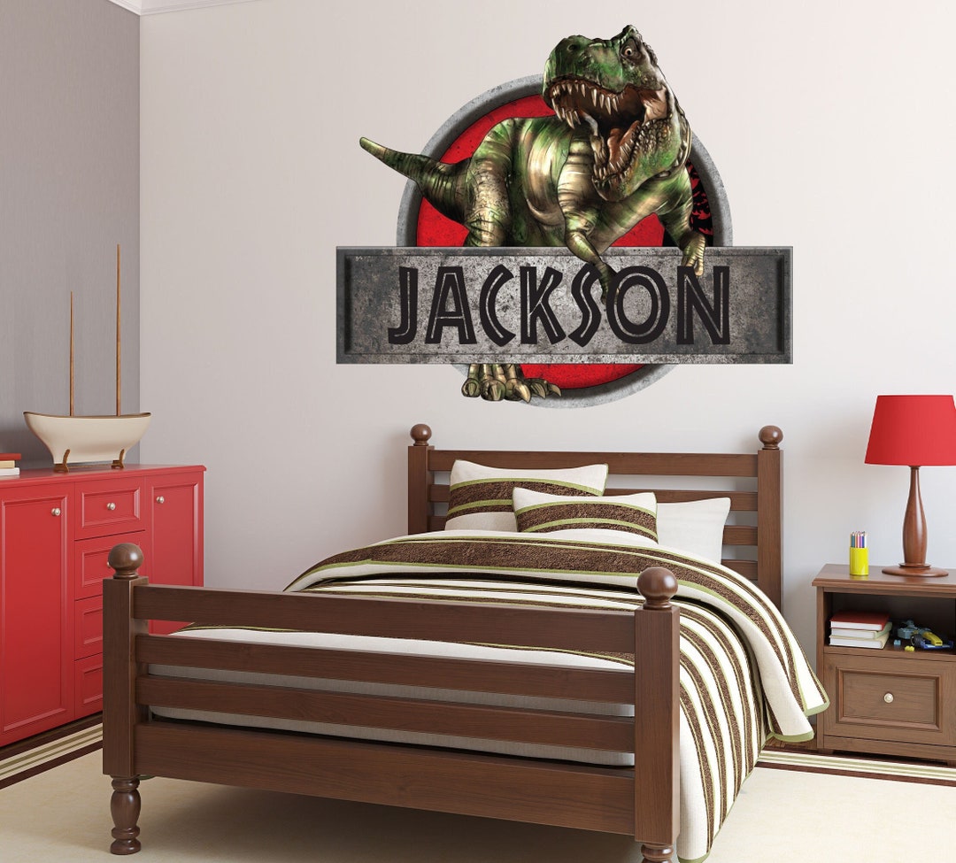 T Rex Wall Decal - Custom Name Wall Decor - Dinsaour Wall Decal Art ...