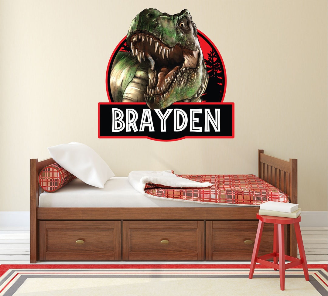Dinosaur Wall Decal - Custom Name Wall Decor - T-rex Tyrannosaurus Wall ...