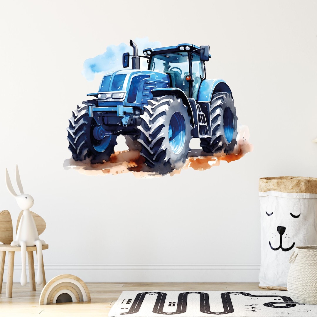 Farm Tractor Wall Decal Watercolor Blue Tractor Wall Decals Nursery ...