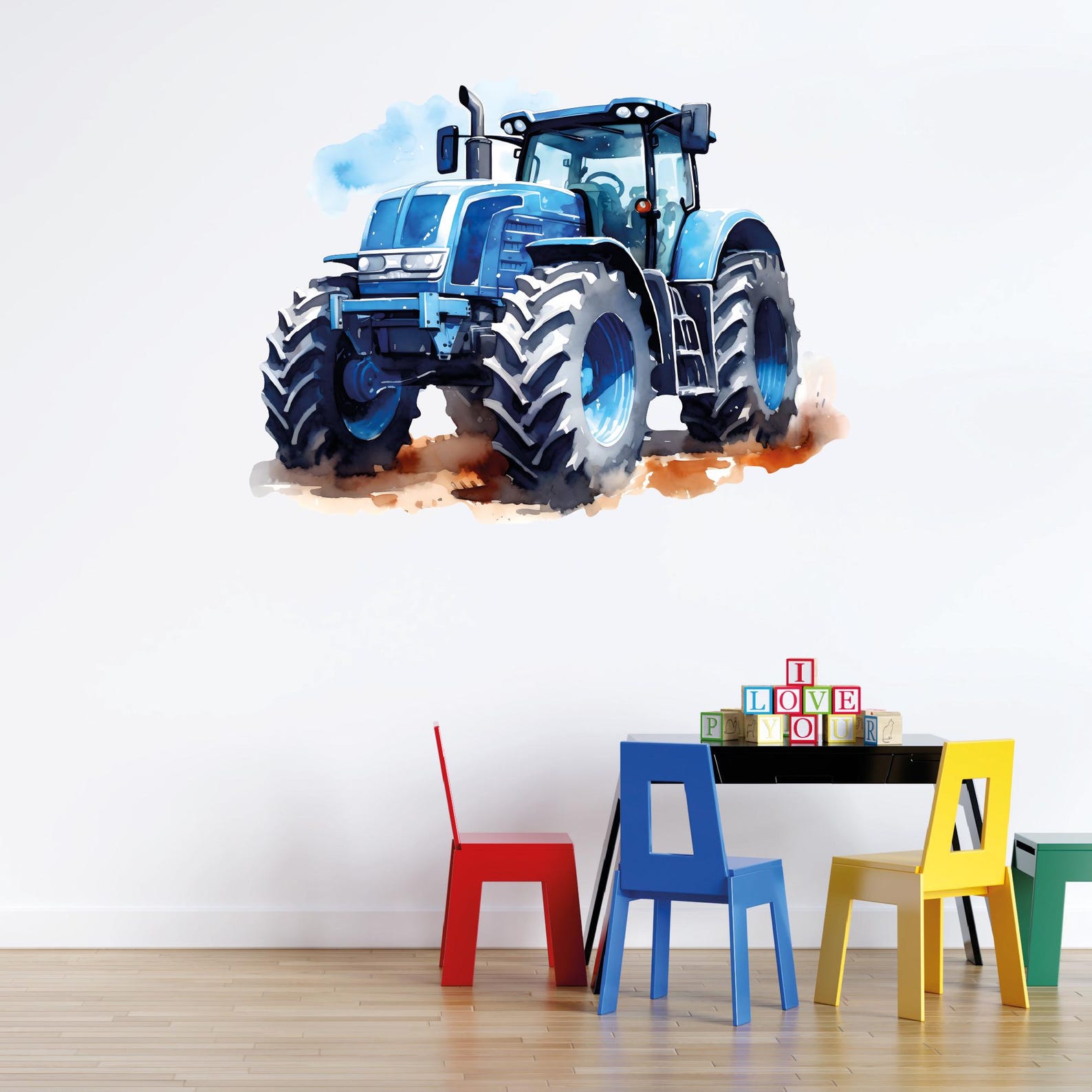 Farm Tractor Wall Decal Watercolor Blue Tractor Wall Decals Nursery ...