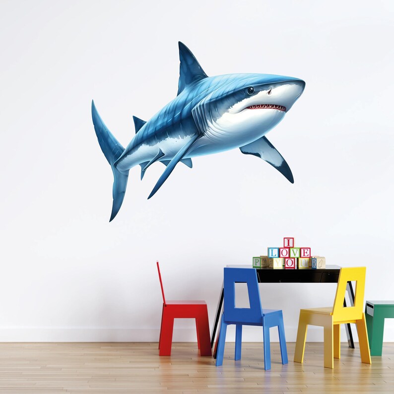 Watercolor Shark Wall Art Decal - Beach House Wall Decor White Shark ...