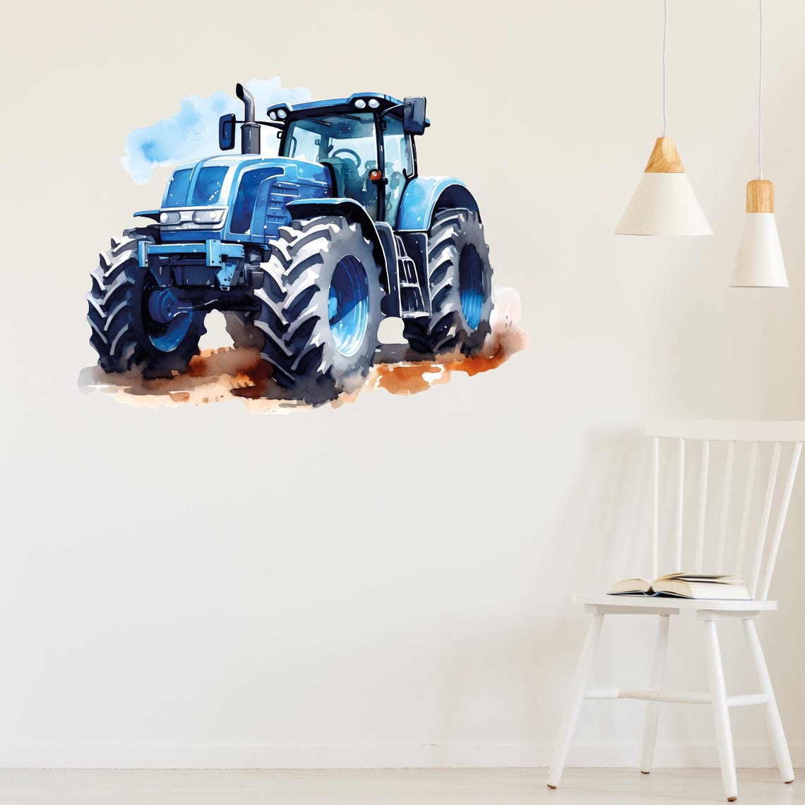 Farm Tractor Wall Decal Watercolor Blue Tractor Wall Decals Nursery ...